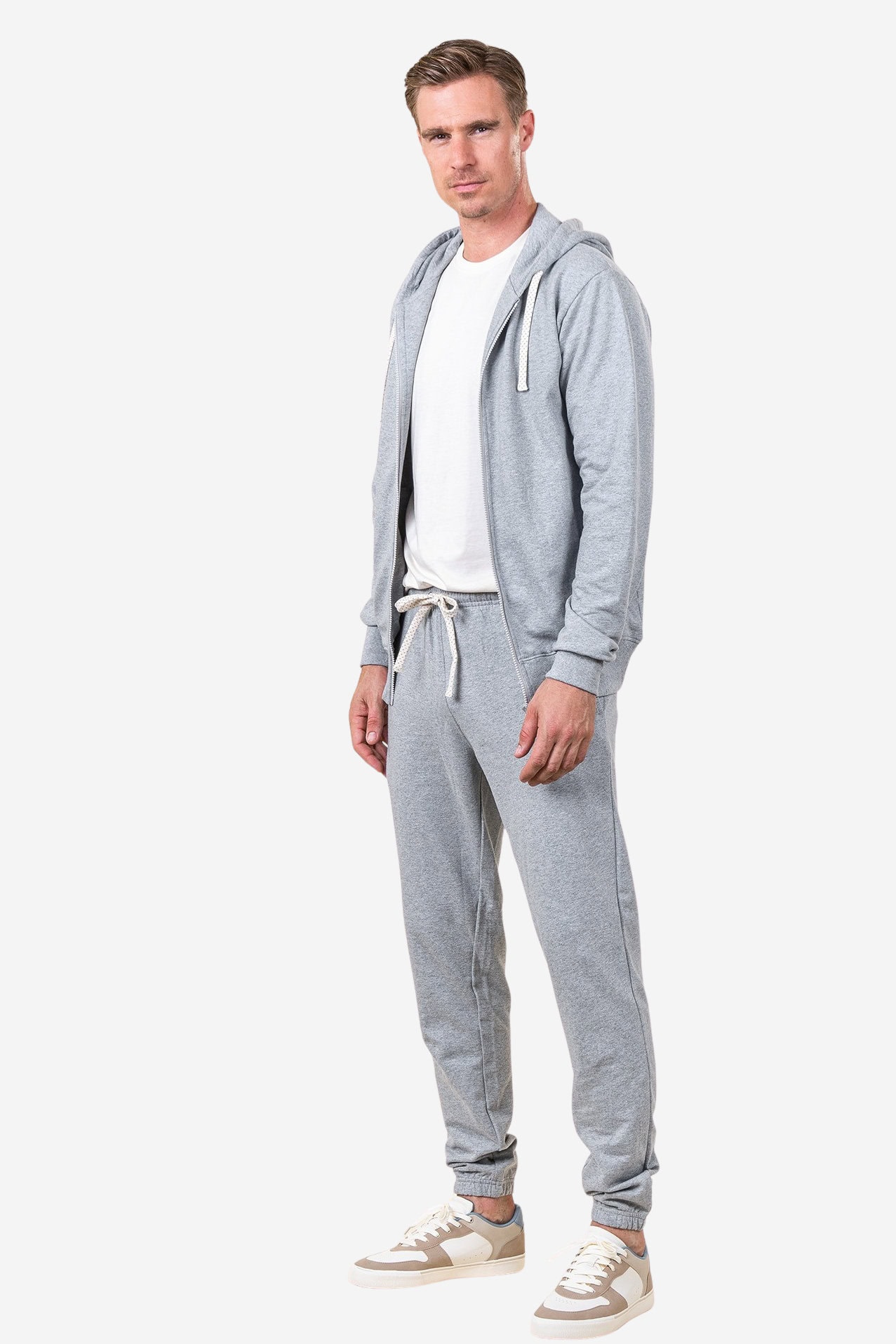 Hoodie dragkedja herr CAMERON gråmelerad - LotusEco